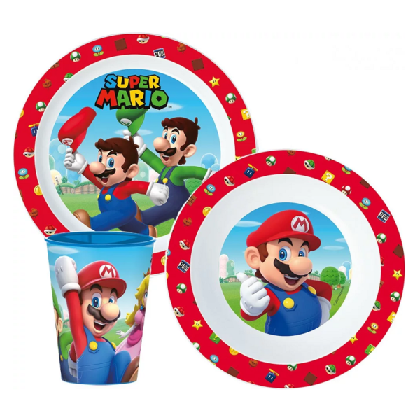 Super Mario Dinner Set Kids Mario 3 Piece Microwavable Dinner Set ...