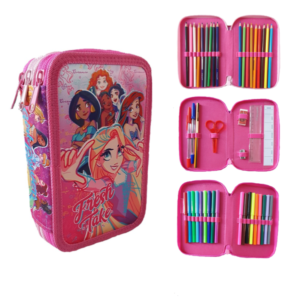 Princess Pencil Case Pink Girls Disney Princess Filled Pencil Case 3 ...